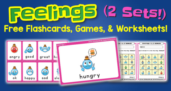 Free Feelings Flashcards, Games, and Worksheets